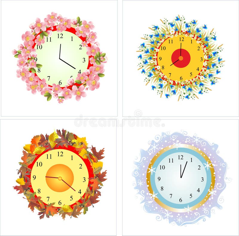 Four seasons, stock vector. Illustration of clock, summer - 35911786