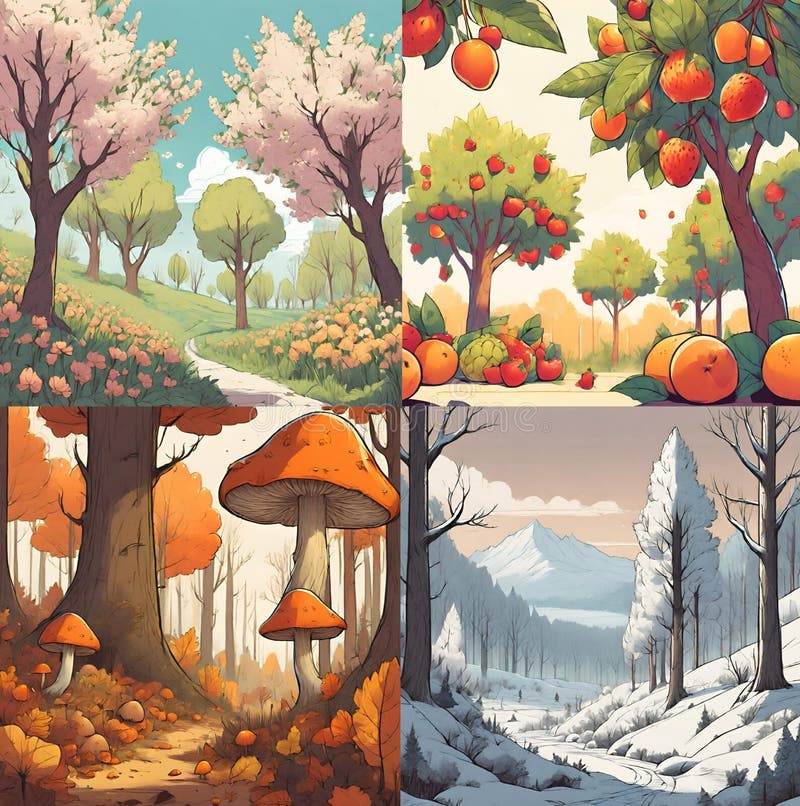 Four seasons, stock illustration. Illustration of summer - 291212076