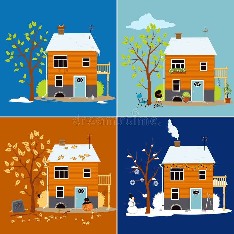 House Different Seasons Stock Illustrations – 242 House Different ...