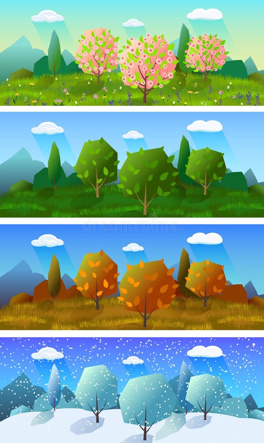 Four Seasons Landscape Banners Set Stock Vector - Illustration of ...