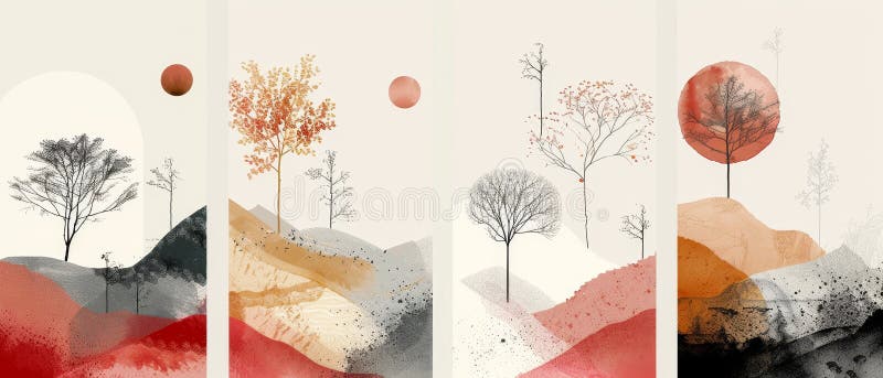 Four-seasons Landscape. Summer, Fall, Spring and Winter Trees. Non ...