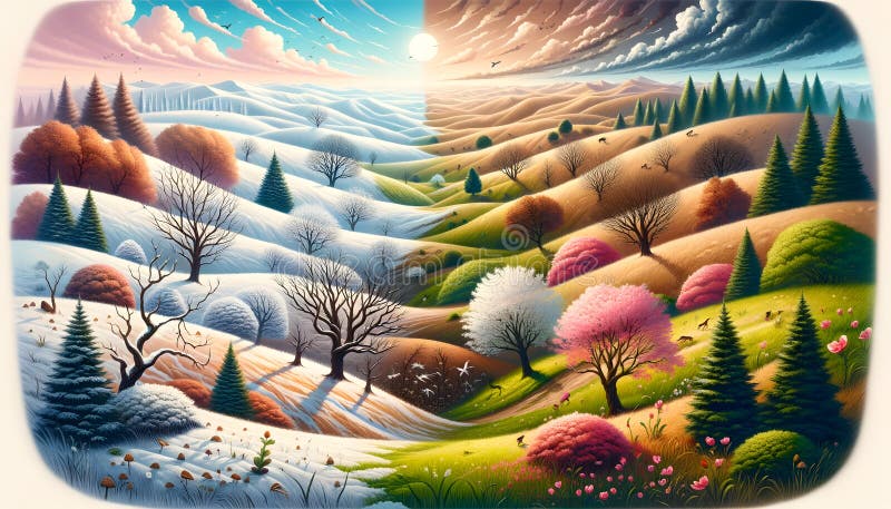 Four Seasons Landscape Transition. Created with Generative AI Stock ...