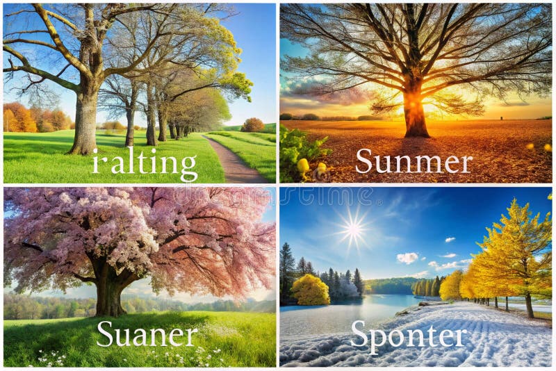 Four Seasons Nature Collage Stock Illustration - Illustration of spring ...