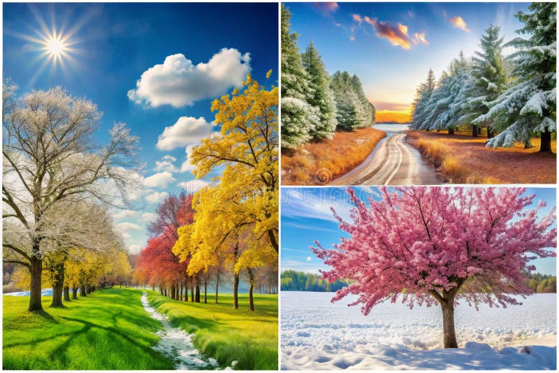 Four Seasons Nature Collage Stock Illustration - Illustration of ...