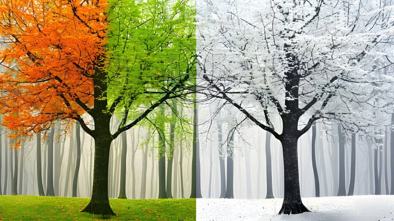 Four Seasons in One Image, Showing a Tree Changing Throughout the Year ...