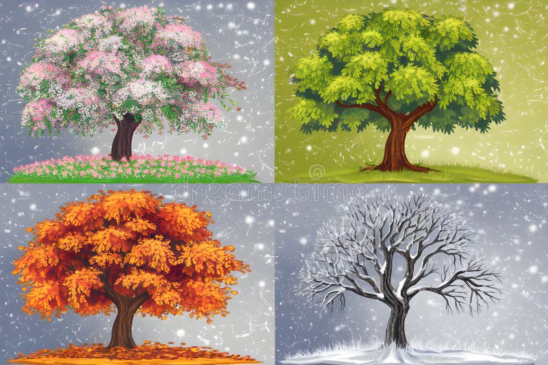 Four Seasons Represented by Changing Trees in Nature Stock Illustration ...