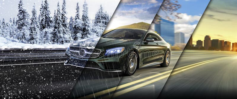 Four Seasons on the Road Car. Stock Photo - Image of time, creative ...