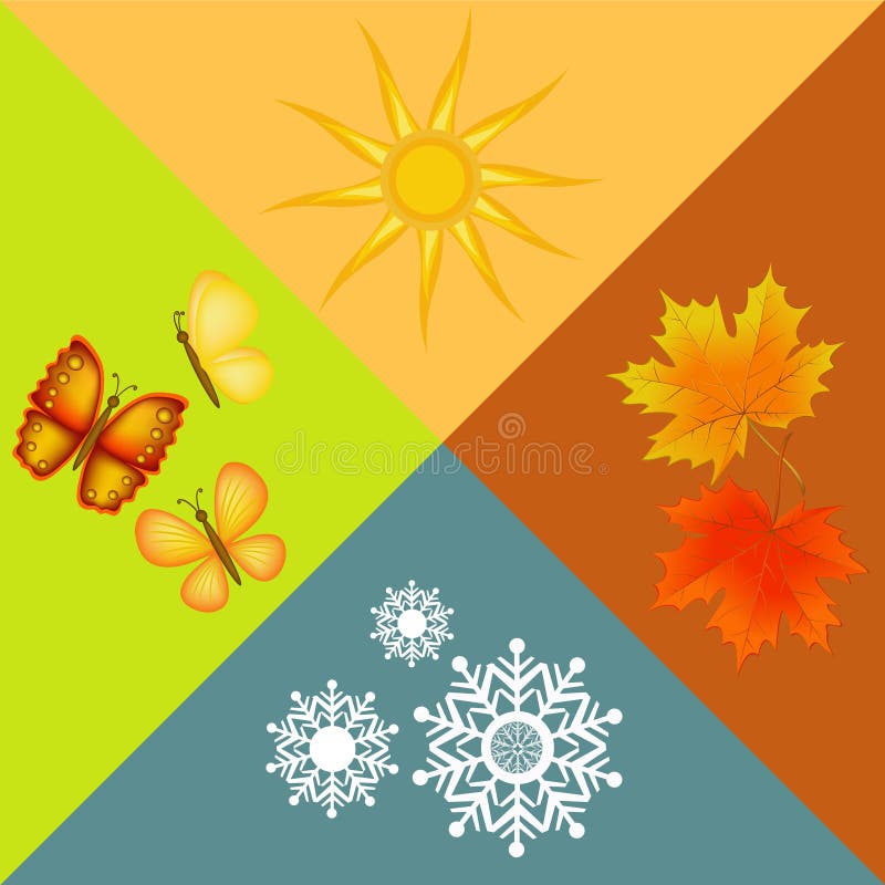 Four seasons symbols stock illustration. Illustration of colorful ...