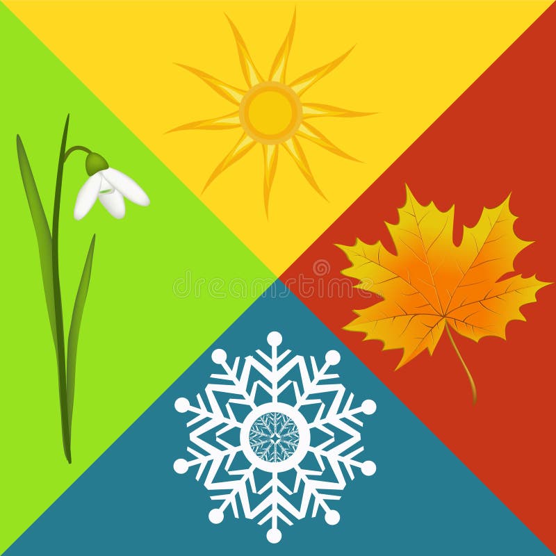 Four seasons symbols stock illustration. Illustration of snowdrop ...