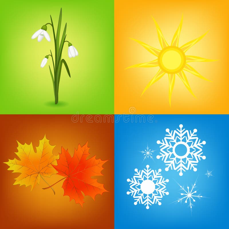 Four seasons symbols stock illustration. Illustration of seasonal ...