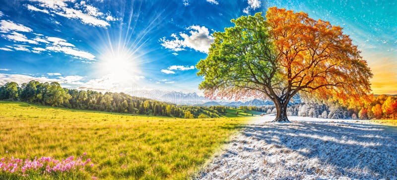 Four Seasons Tree. Nature during the Year - Spring, Summer, Autumn ...
