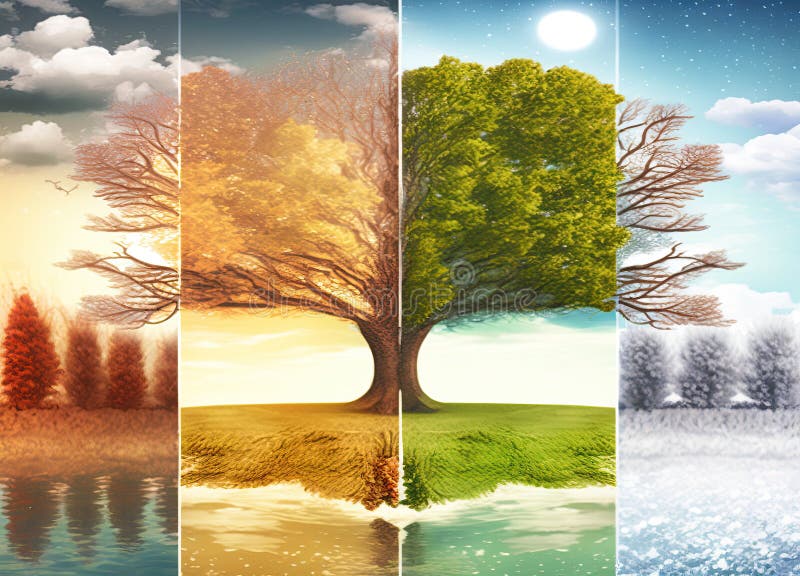 Four Seasons in a Tree Spring Winter Summer and Autumn Stock ...