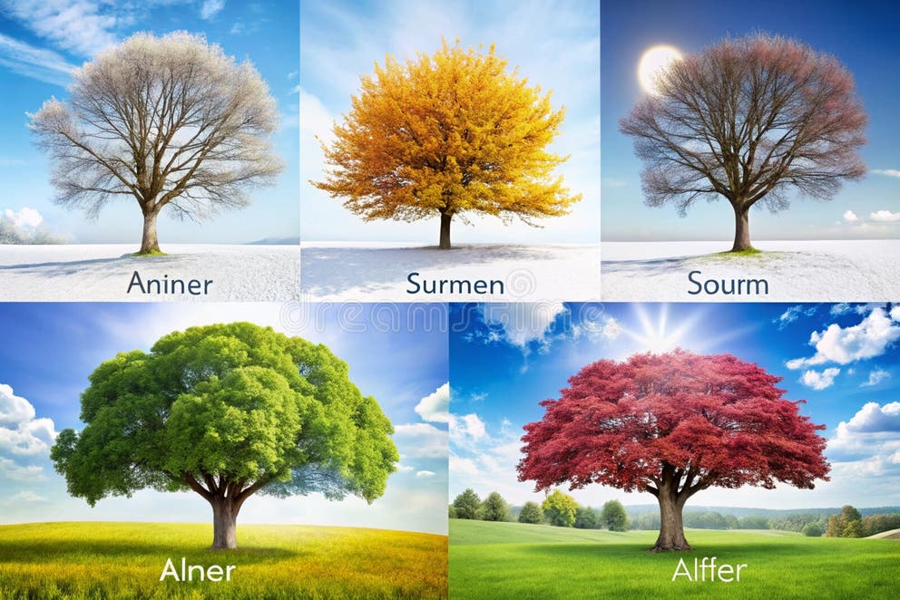 Four Seasons Tree Symbolizing Winter Summer Autumn and Spring Stock ...