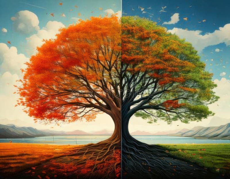 The Four Seasons Tree a Visual Journey through Nature Stock ...
