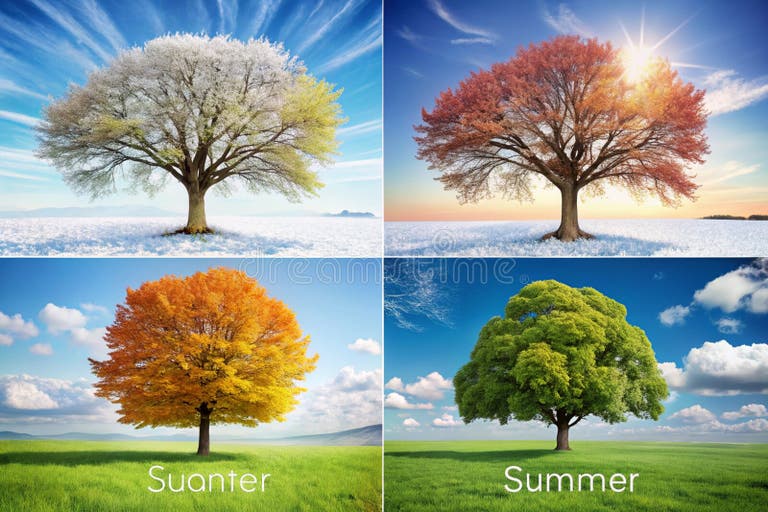 Four Seasons Tree: Winter, Summer, Autumn, and Spring Stock ...
