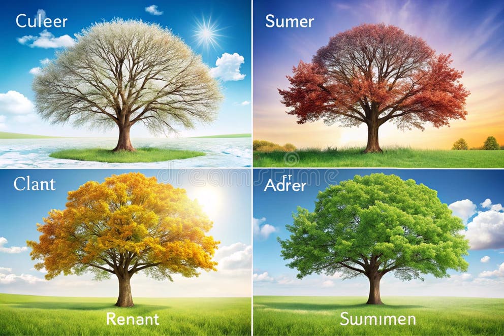 Four Seasons Tree: Winter, Summer, Autumn, and Spring Stock ...