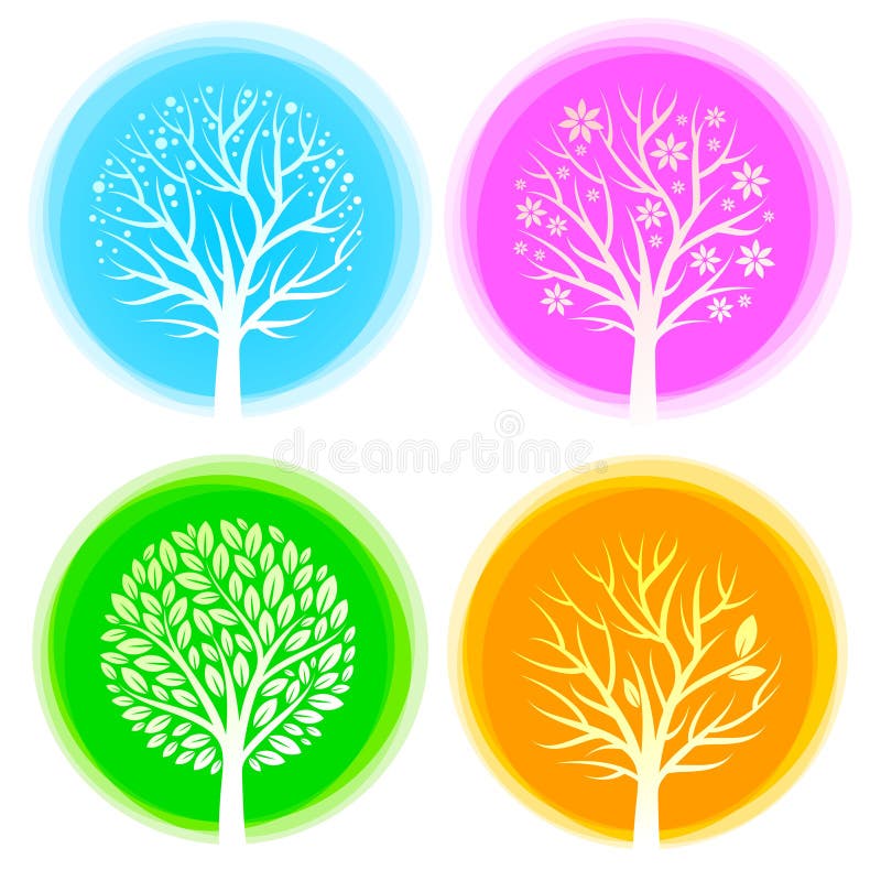 Four seasons trees stock vector. Illustration of circle - 15377420