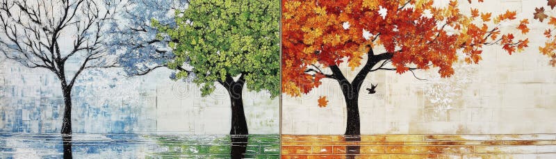 Four Seasons Trees, Abstract, Palette, Split Panel, Time Stock ...