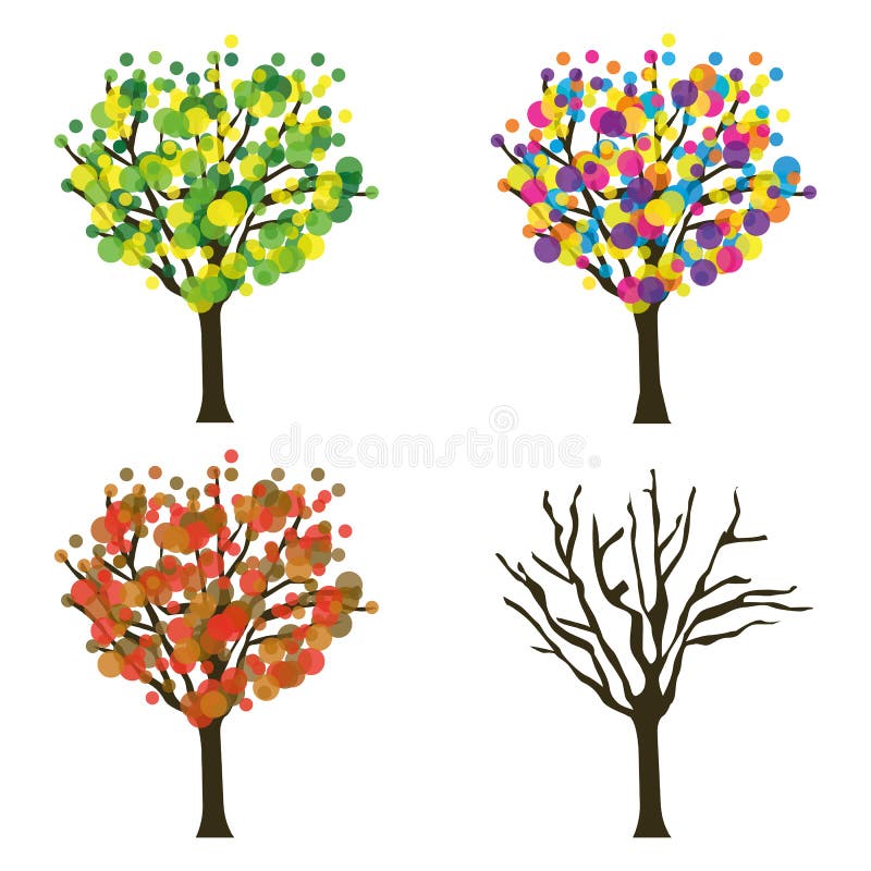 Four Seasons Trees Icons. Vector Set. Stock Vector - Illustration of ...
