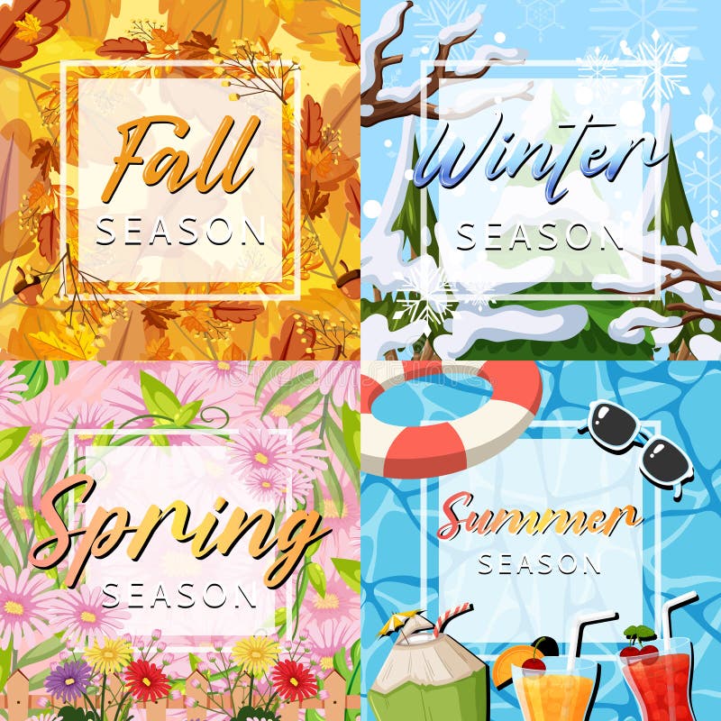 Four Seasons Typographic Posters Stock Vector - Illustration of font ...