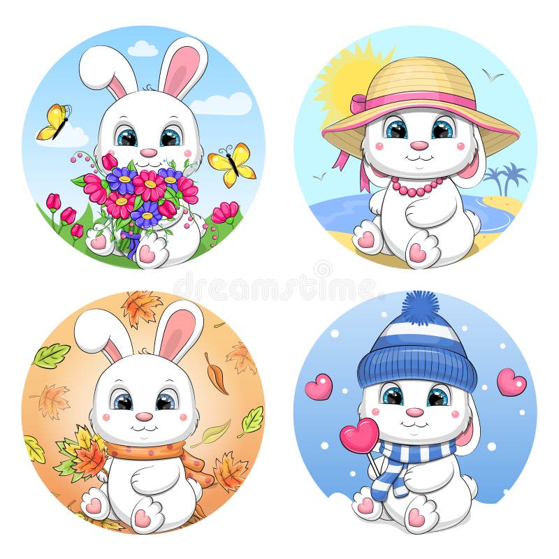Four Seasons with White Rabbit. Stock Vector - Illustration of cute ...