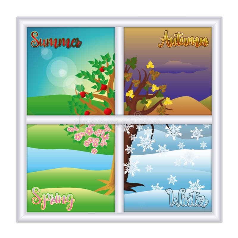 Four Seasons Window Card, Vector Stock Vector - Illustration of glass ...