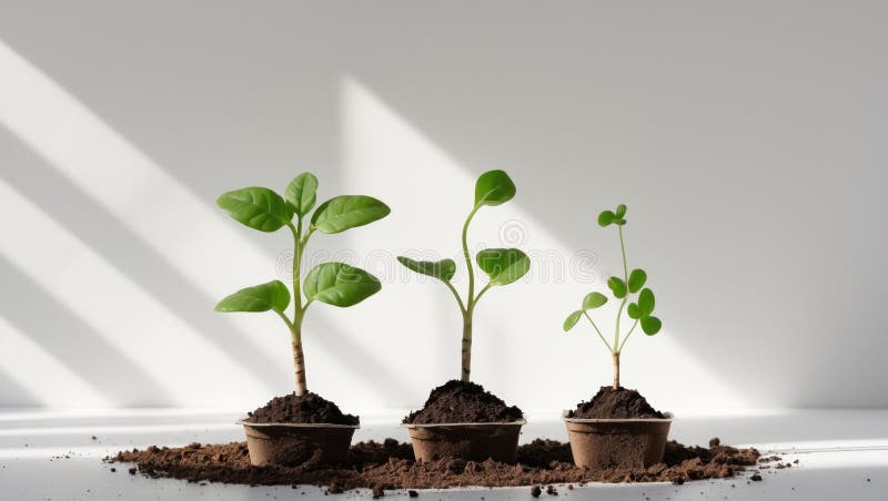 Four Seedlings in Stages of Growth in Soil Stock Image - Image of soil ...