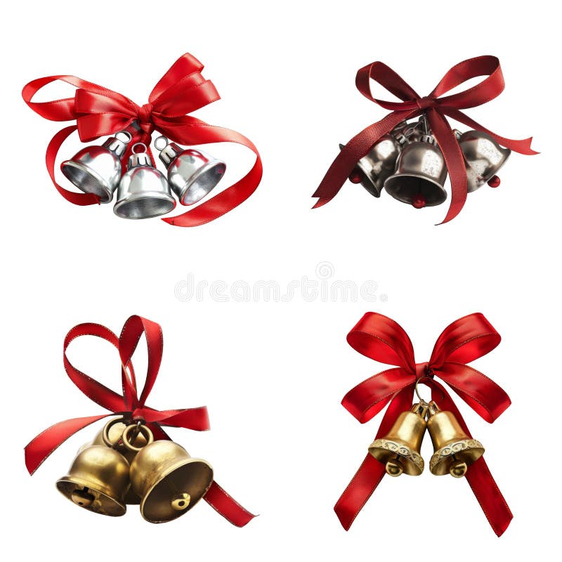 Four Sets of Bells Decorated with Red Ribbon Bows Stock Illustration ...