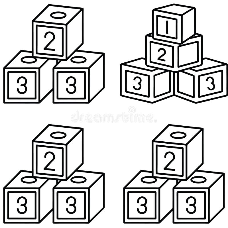 A Set of Outlined Stacking Blocks Featuring Numbers 1, 2, and 3 Stock ...