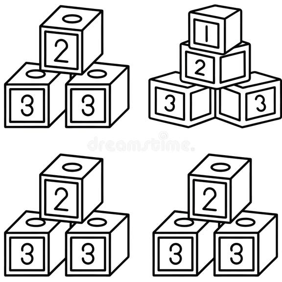 A Set of Outlined Stacking Blocks Featuring Numbers 1, 2, and 3 Stock ...