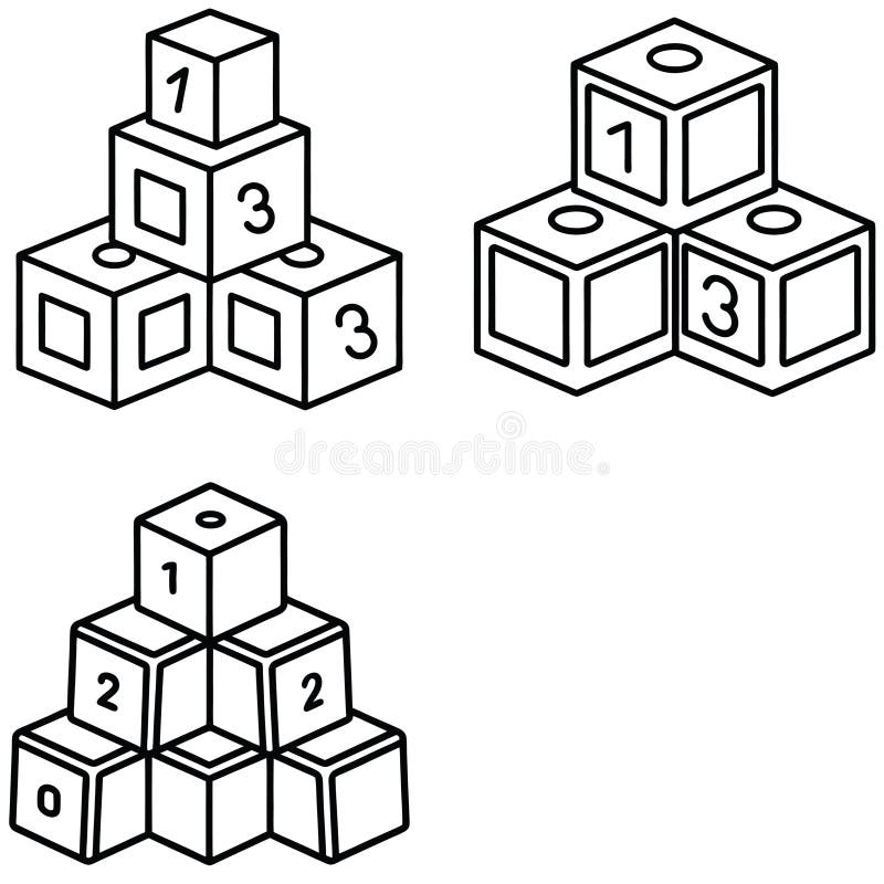 A Set of Outlined Stacking Blocks Featuring Numbers 1, 2, and 3 Stock ...
