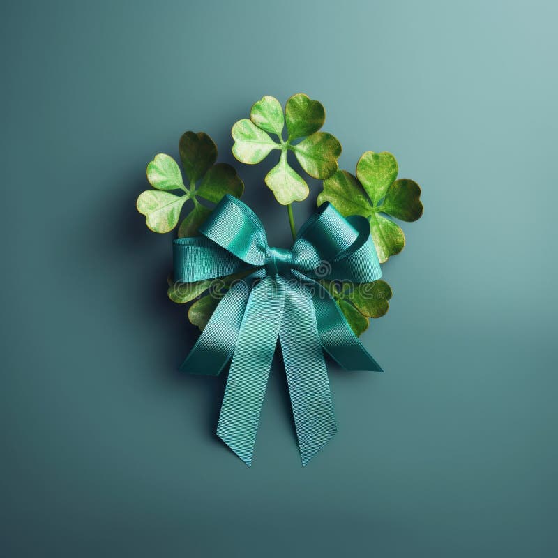 Four Shamrocks with Bow on Blue Background Stock Illustration ...