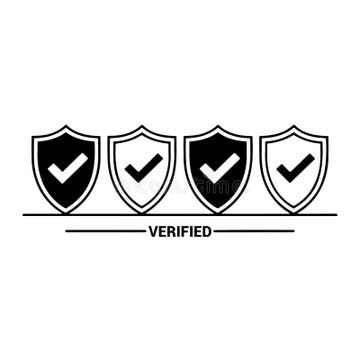 Four Shields with Check Marks and Verified Text Approval Security Stock ...