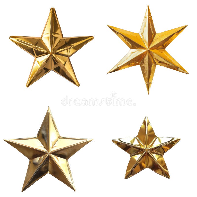 Four Shiny Gold Five-Pointed Stars Stock Photo - Illustration of light ...