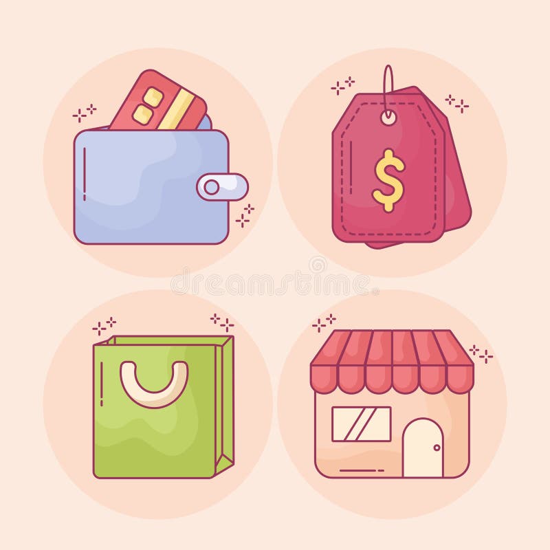 Four shopping items stock vector. Illustration of purse - 249469329