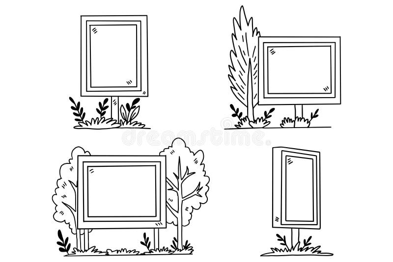 Four Signs with Trees and Grass in the Background Stock Vector ...