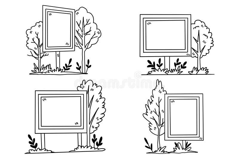 Four Signs with Trees and Grass in the Background Stock Vector ...