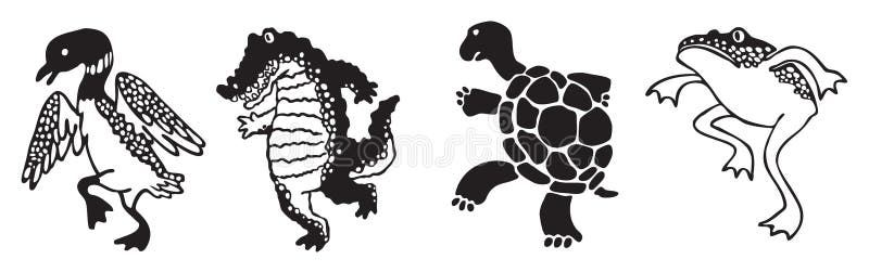 Four Silhouette Wetland Animals Stepping in Parade Stock Vector ...