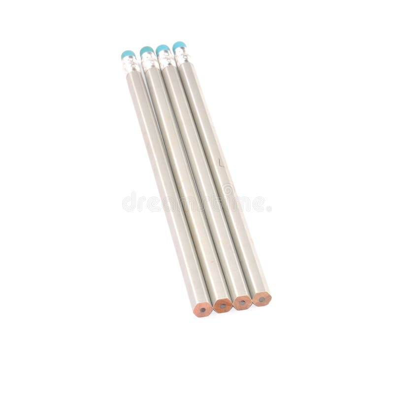 Four Silver Pencils Isolated on White Stock Image - Image of children ...