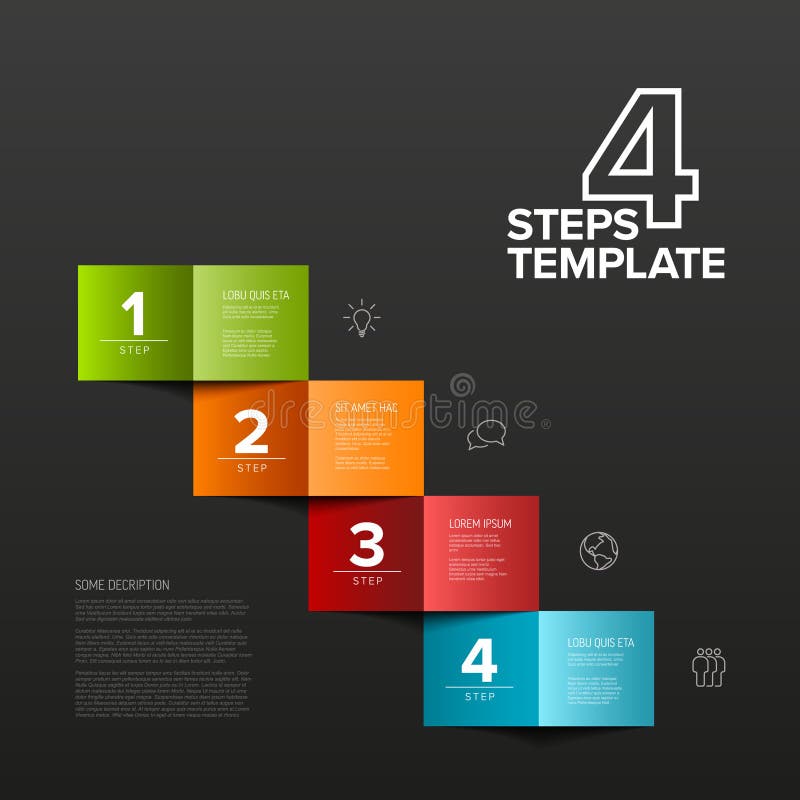 Four Simple Colorful Folded Paper Steps Process Infographic Template on ...