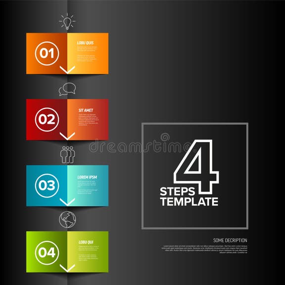 Four Simple Colorful Folded Paper Steps Process Infographic Template on ...