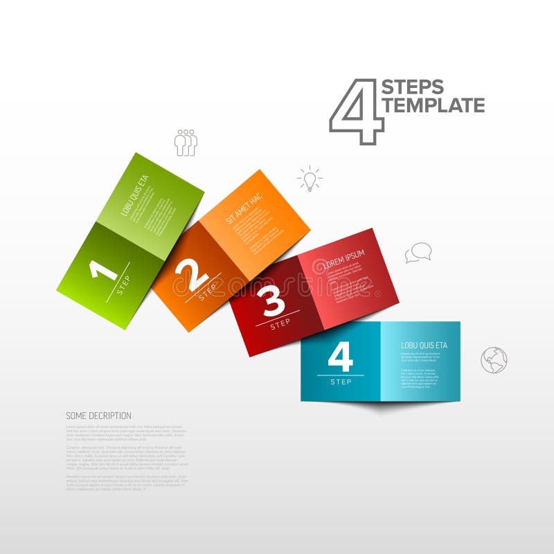 Four Simple Colorful Folded Paper Steps Process Infographic Template on ...