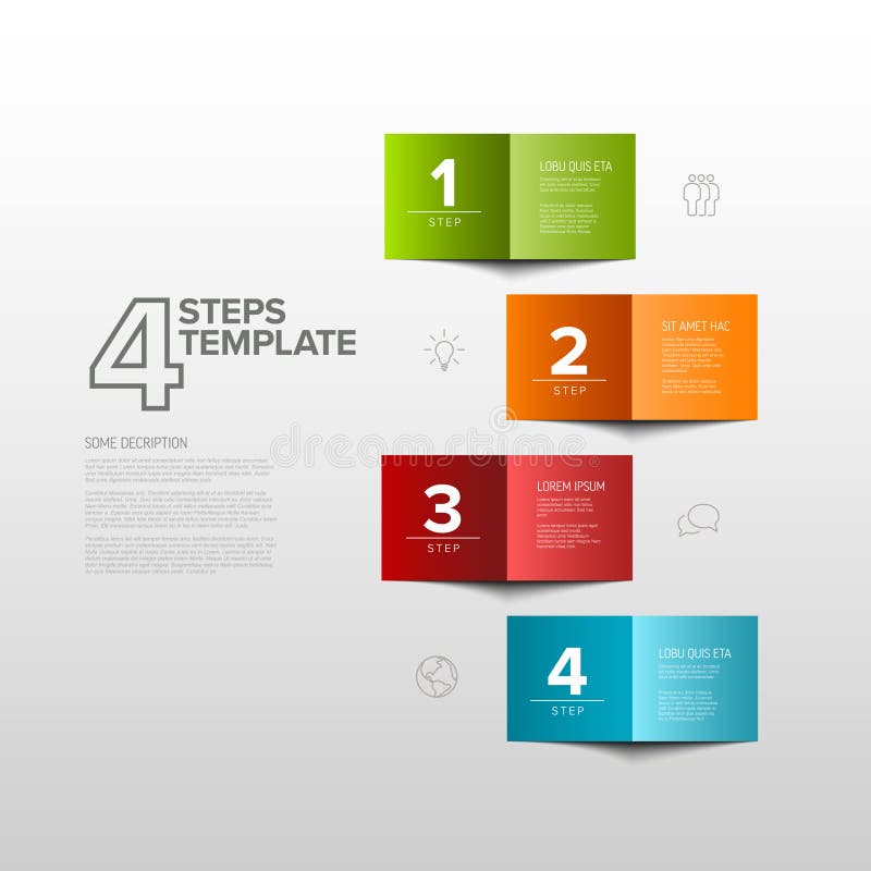 Four Simple Colorful Folded Paper Steps Process Infographic Template ...