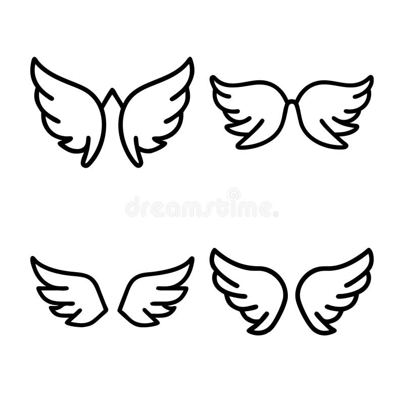 Four Simple Line Art Angel Wings Stock Vector - Illustration of social ...