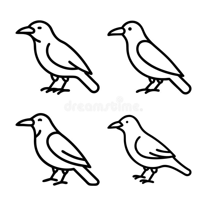 Four Simple Line Art Illustrations of Crows Stock Vector - Illustration ...
