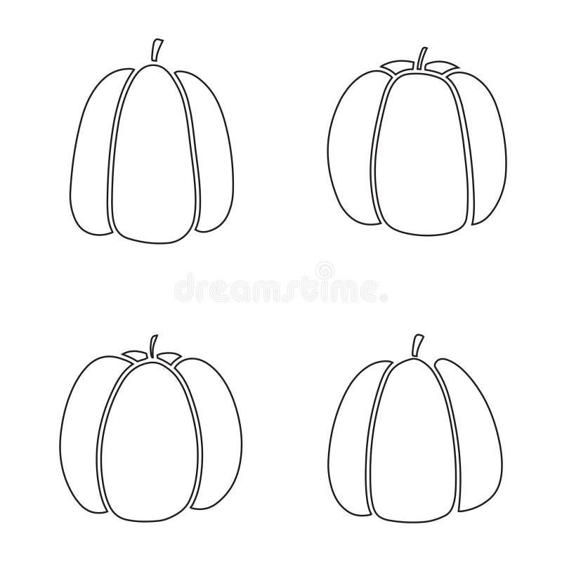 Four Simple Line Drawing Pumpkins in Various Designs Minimalist Outline ...