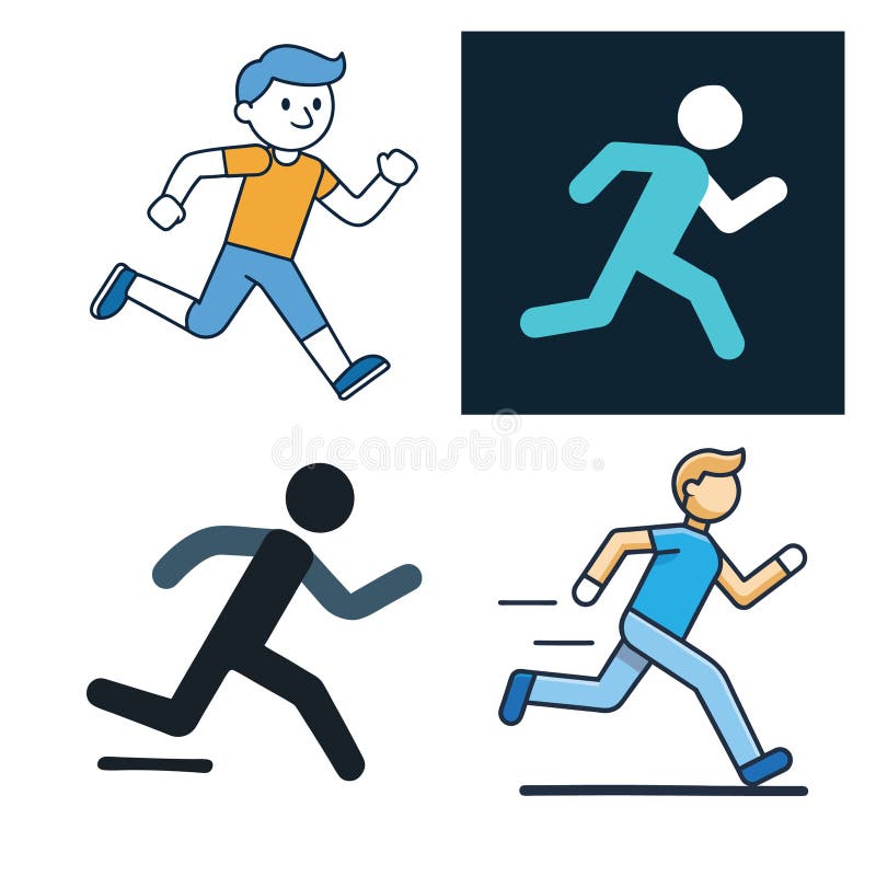 Four Running Figures in Various Shades of Blue and Gray Stock Vector ...