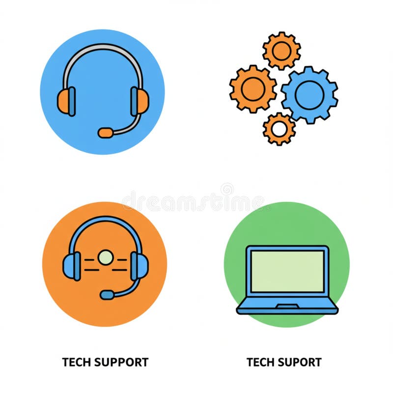 Four Simplistic Vector Icons for Tech Support. the Top Left Shows a ...