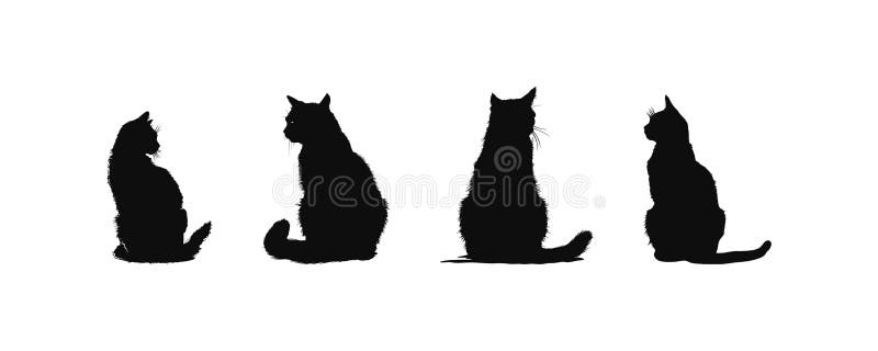 Four Sitting Cats Silhouettes in Profile. Vector Icon Design Stock ...