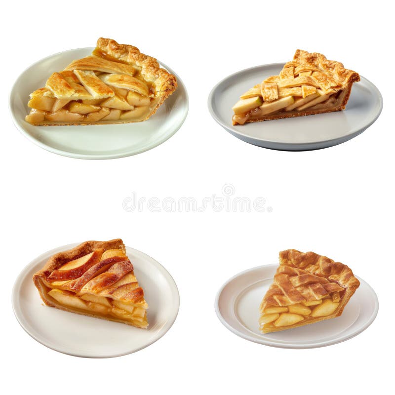 Four Slices of Apple Pie on White Plates Stock Photo - Illustration of ...